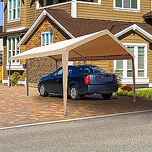 Abba Patio Portable Lightweight Carport Canopy 10 x 20 ft Easy to Assemble Garage Boat Shelter Car Tent for Party, Wedding, Garden, Outdoor Storage Shed with 6 Steel Legs, Khaki