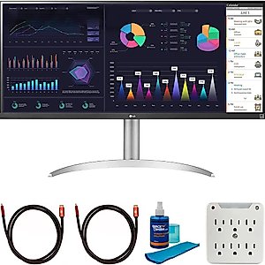 LG 34WQ650-W 34 inch 21:9 UltraWide Full HD 2560 x 1080 100Hz IPS Monitor Bundle with 2X 6FT Universal 4K HDMI 2.0 Cable, Universal Screen Cleaner and 6-Outlet Surge Adapter