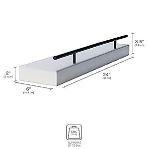 MELANNCO Floating Railing Shelf for Bedroom, Living Room, Bathroom, Kitchen, 24-Inch, Distressed White