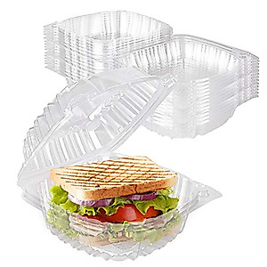 Disposable Plastic To Go Containers with Clear Lids (50 Pack) Fancy Hinged Top Square Clamshell Food Boxes for Take Out, Home Party Togo Clam Shell Box to Carry Cake, Dessert, Small Sandwich