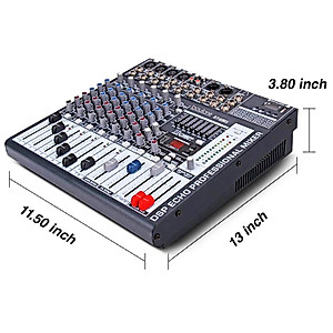 Boytone BT-80MX, 8 - Channel Bluetooth Audio Mixer - DJ Sound Controller, USB MP3 Player, 4 XLR Microphone Jack, 7 Band EQ, 16 BIT Digital Multi FX Processor, RCA IN-OUT Jack, 48V Phantom Power