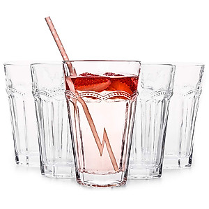 G Pearl Ridge Large Highball Drinking Glasses Set Of 6,13 oz Durable Stackable Iced Beverage For Soda, Juice, Milk, Coke, Beer Spirits Old Fashioned Glasses - Dinner Bar,Water Tumblers For Daily Use