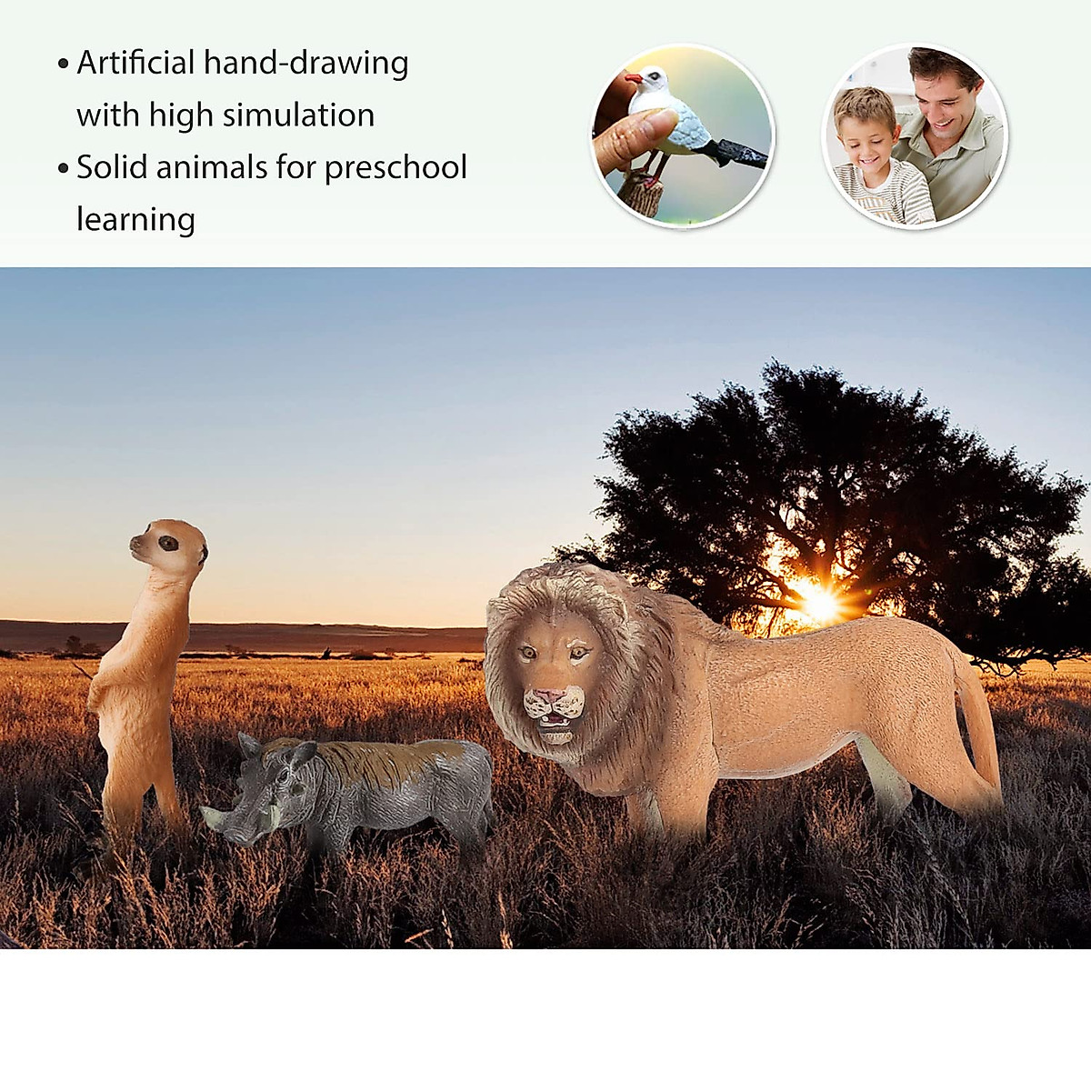 Volnau Animal Toys Figurines 11PCS Africa Figures Zoo Pack for Kids Christmas Decoration Gift Preschool Educational and Jungle Lion Forest King Set