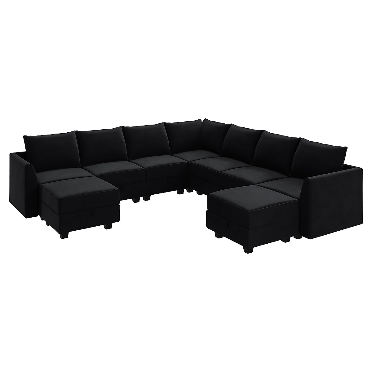 HONBAY Modular Sectional Sofa Velvet U Shaped Couch with Storage Oversized Sectional Sofa Couch for Living Room, Black