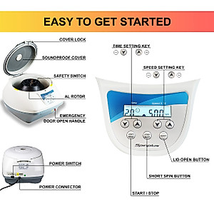 Jackson Global JS-TC-SPINPLUS-8 Digital Bench-top Centrifuge | 400-5000rpm (Max. 3074xg) | LCD Display | Includes 15ML X 8 Rotor
