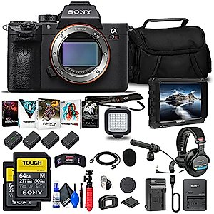 Sony Alpha a7R IVA Mirrorless Digital Camera (Body Only) (ILCE7RM4A/B) + 4K Monitor + Pro Headphones + Pro Mic + 2 x 64GB Memory Card + Corel Photo Software + Case + More (Renewed)