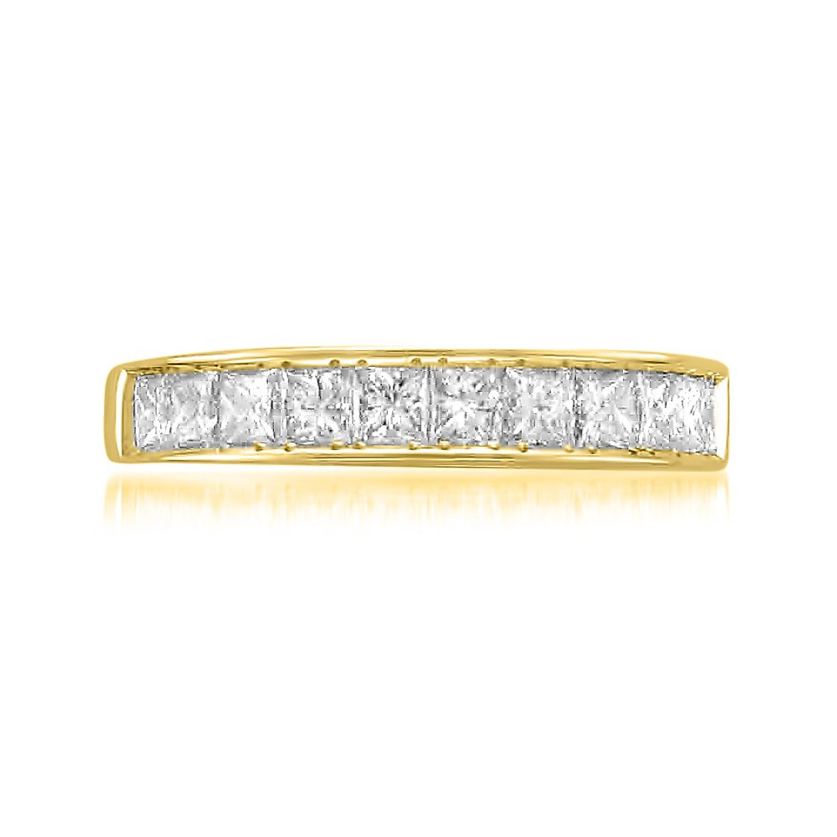 Beyond Brilliance 1.00 Carat Diamond, 14K Yellow Gold Channel Set Princess Cut Diamond 11 Stone Ring Bridal Wedding Band (J-K, SI1-SI2) Fine Jewelry for Women | Gift Box Included Size-10