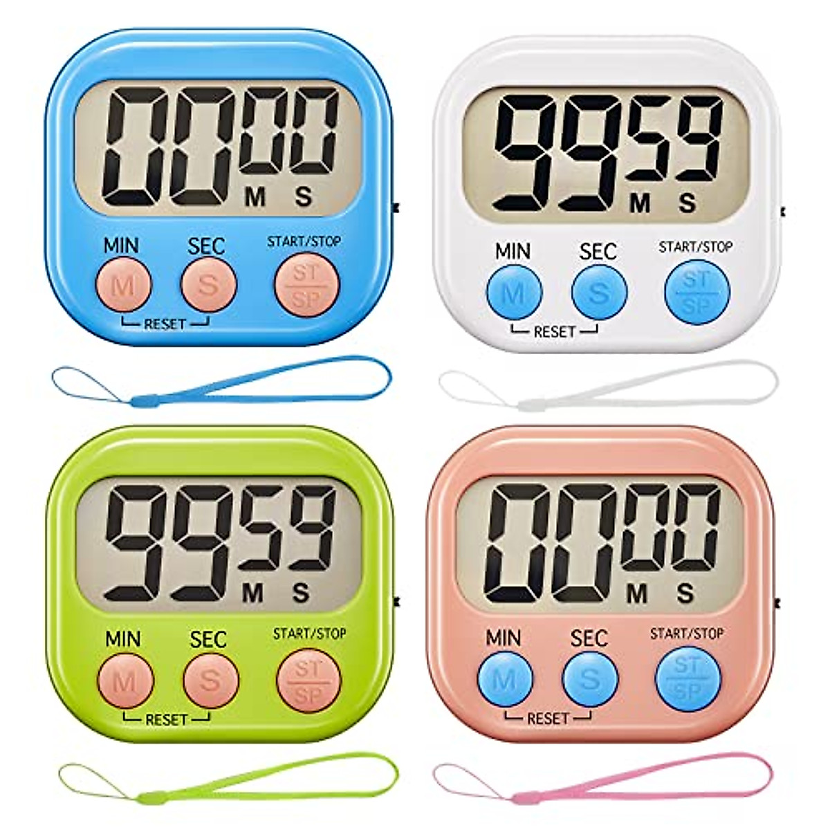 Timers,Classroom Timer for Kids,Kitchen Timer for Cooking,Egg Timer,Magnetic Digital Clock Timer for Teacher,Study,Exercise,Oven,Cook,Baking,Desk - 4 Pack
