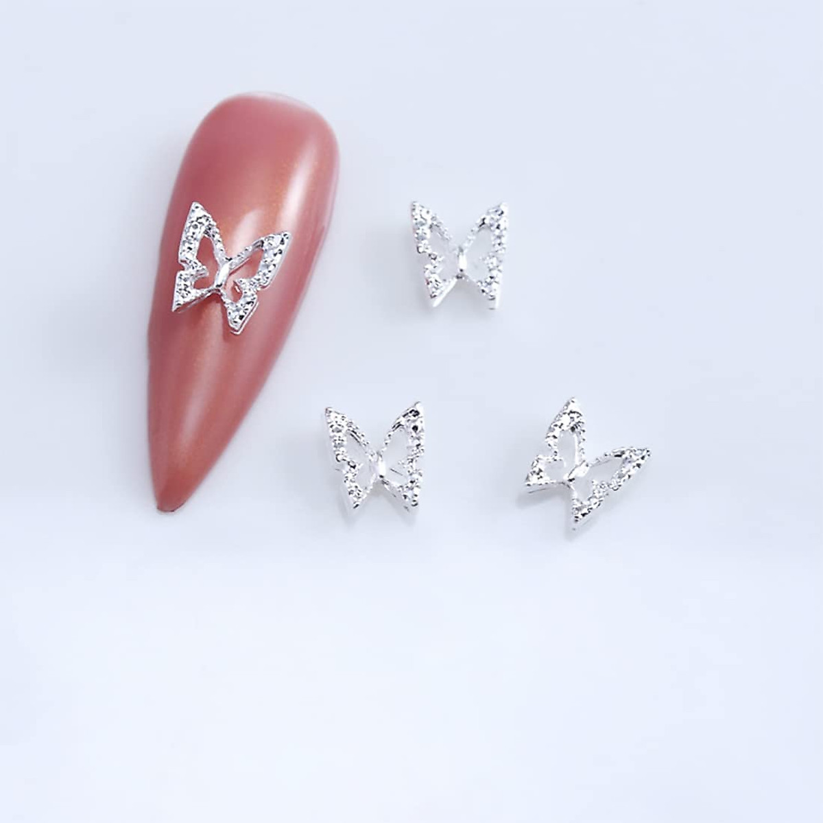 WOKOTO 100pcs Silver Butterfly Nail Charms For Acrylic Nails Butterfly Jewelrys 3d Nail Charms Nail Jewelry For Acrylic Nails Art 3d Butterfly Charms Silver Nail Studs Charms For Nails Designs