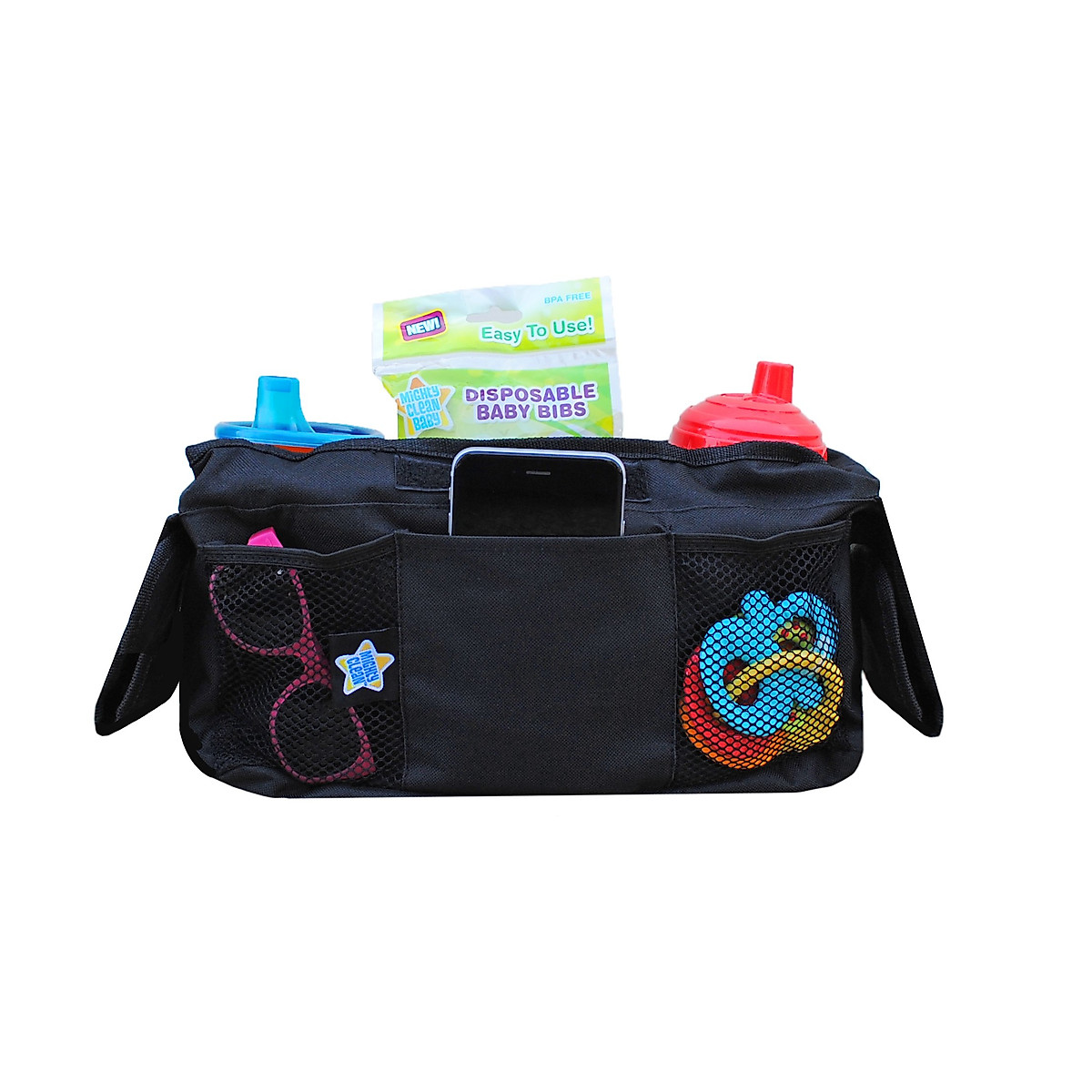 Mighty Clean Baby Stroller Organizer - Fits Most Strollers and Includes Two Deep Insulated Cup Holders to Keep Bottles Warm and Drinks Cold