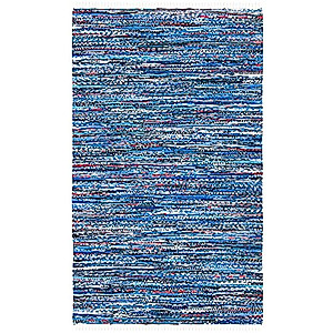 SAFAVIEH Rag Rug Collection 2' x 3' Blue/Multi RAR128B Handmade Boho Stripe Cotton Accent Rug