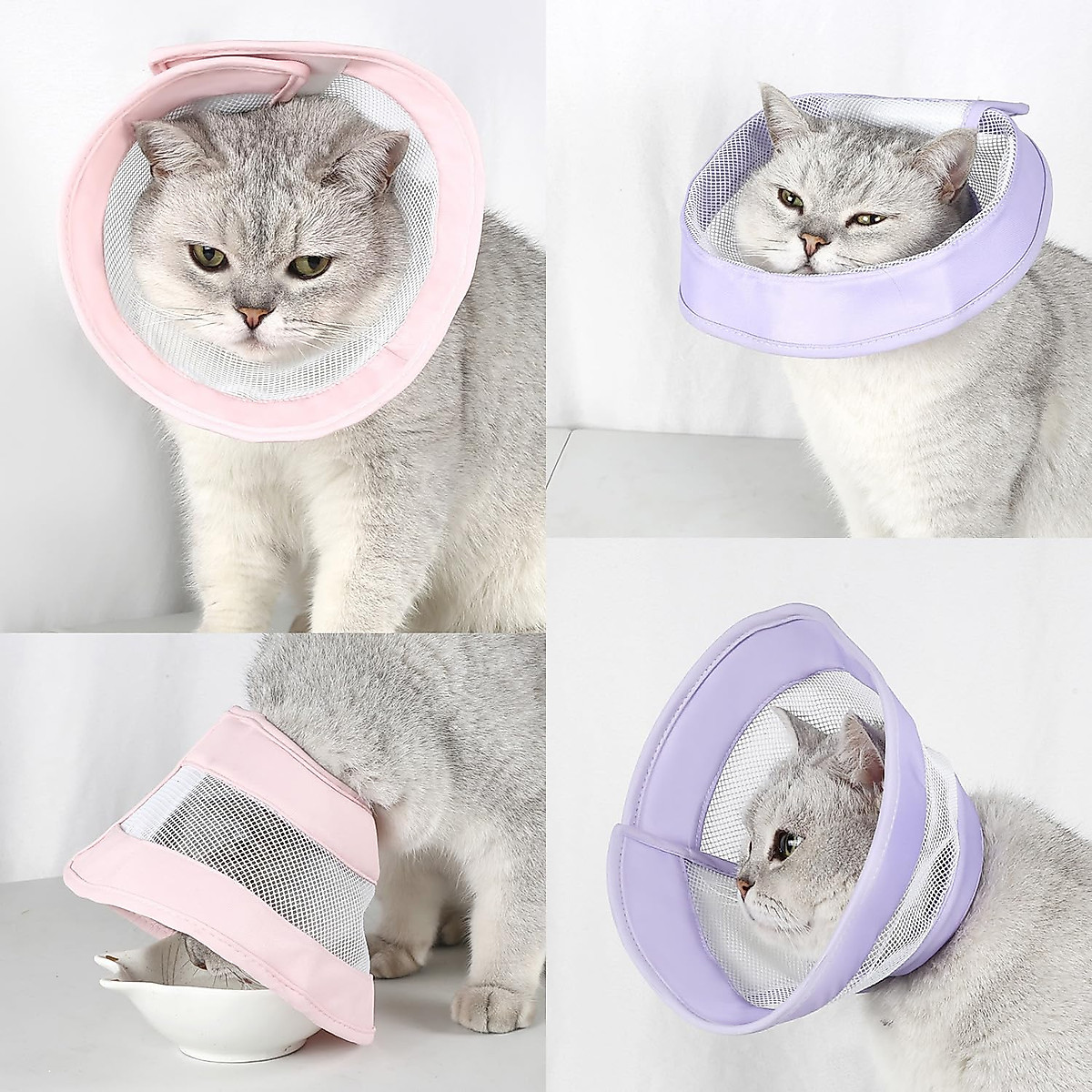 QIYADIN Soft Cat Cone, Adjustable Cat Recovery Collar After Surgery, Breathable E-Collar for Cats and Dogs, Pet Elizabethan Collar to Stop Licking and Scratching Wounds