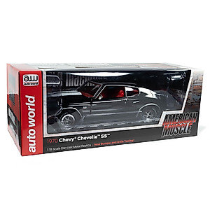 1970 Chevy Chevelle SS Tuxedo Black with White Stripes and Red Interior Hemmings Muscle Machines Magazine Cover Car (May 2011) "American Muscle Series 1/18 Diecast Model Car by Auto World AMM1317