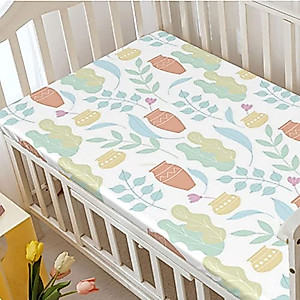 Pastel Themed Fitted Crib Sheet,Standard Crib Mattress Fitted Sheet Soft & Stretchy Fitted Crib Sheet-Baby Crib Sheets for Girl or Boy,28“ x52“,White and Multicolor