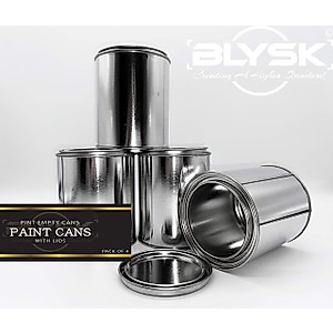 BLYSK Empty Metal Paint Cans with Lids, (Pint Size, 2 Pack) Empty Pint Paint Can Storage, Unlined Multipurpose Storage for Arts and Crafts, DIY Projects, Painting, Garage Organization, Free Can Opener