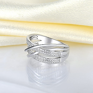 YL Twisted Knot Rings 925 Sterling Silver Criss Knot Ring 18k White Gold Plated Cubic Zirconia Infinity Statement Rings for Women-size8