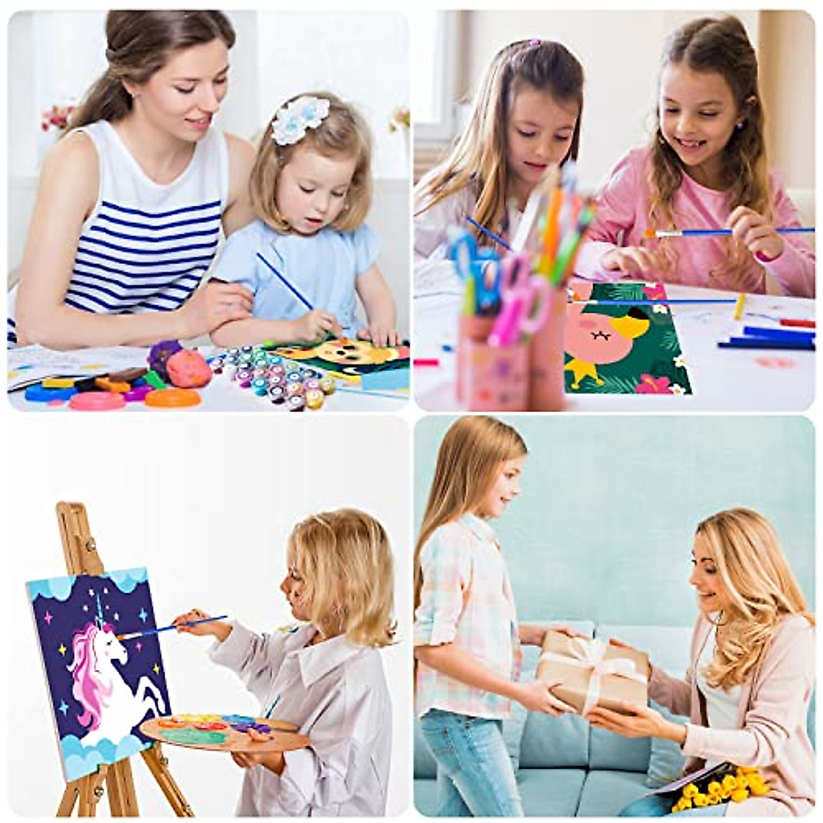 CarlonLin 4 Pack Paint by Number for Kids Framed Canvas, Paint by Numbers for Kids Ages 4-8-12, DIY Paint by Numbers Kits Beginner, DIY Acrylic Oil Painting for Home Wall Decor (8x8inch)