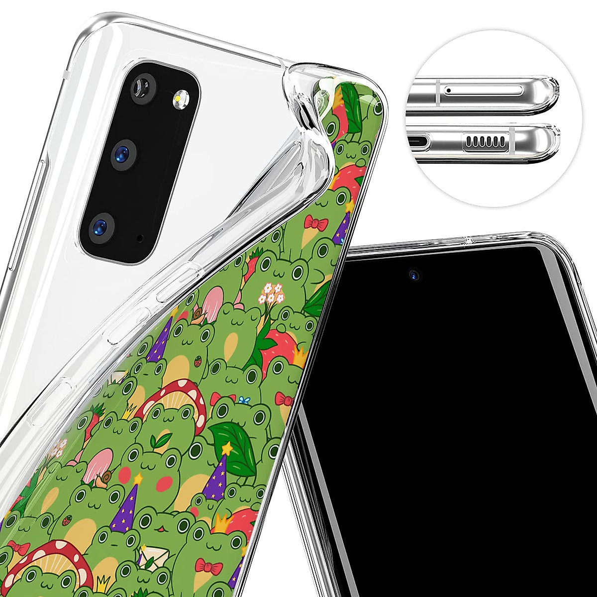 Cavka Phone Case Compatible with Samsung Galaxy A73 A72 5G A71 A54 A52 A42 A34 A32 A14 A11 TPU Bumper Froggies Adorable Shockproof Silicone Clear Durable Froggy Transparent Green Cute Kawaii Frogs