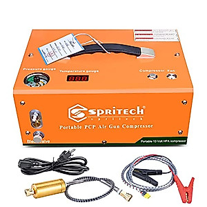 Spritech PCP Air Compressor,Auto-shutoff 4500Psi/30Mpa Oil/Water-Free Set-pressure Air Gun and Paintball Tank Pump with Water/Oil Separator,Built-in Power Adapter(110V AC or 12V Car Battery)