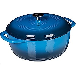 Amazon Basics Enameled Cast Iron Covered Dutch Oven, 6-Quart, Blue