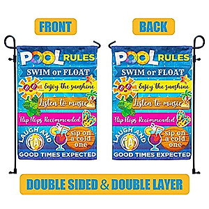 Pool Rules Signs and Decorations Outdoor, Summer Garden Flag Double Sided Burlap 12x18Inch