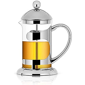 Multifunction 1L Press Coffee Maker with Coffee Plunger, Filter, Borosilicate Glass Jug,Stainless Steel Cafetiere Espresso And Tea Maker,Bronze