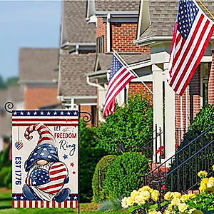 Patriotic Gnome Garden flag for 4th of July 12x18 Double Sided,American Gnome with Love Heart Small Yard Flags for Independence Day Memorial Day Decor for Summer Farmhouse Holiday Outside Outdoor