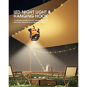 10400mAh Solar Fan, Camping Fan with Solar Panel, 7W 9-Inch Rechargeable Battery Operated Fan for Outside, LED Lantern, Stepless Speed and Quiet Battery Powered Solar Tent Fan for Tent,Outdoor, Office