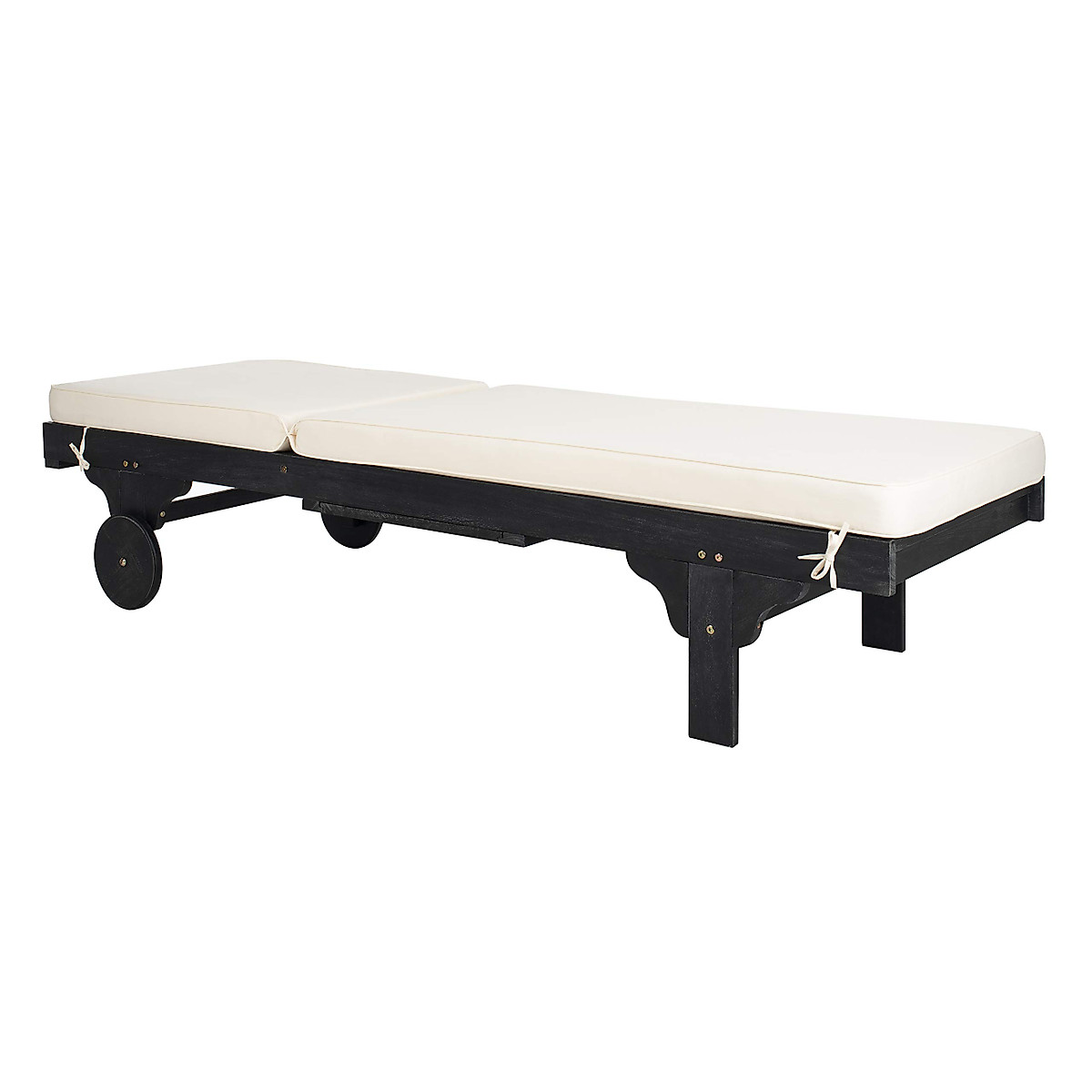 SAFAVIEH Outdoor Collection Newport Black/ Beige Cushion Built-in Side Table Adjustable Chaise Lounge Chair