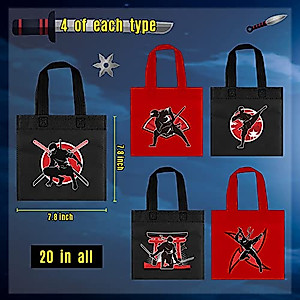 BANBALLON 20 Packs Ninja Party Favor Bags Birthday Non-Woven Gift Bags Reusable Ninja Goodie Gift Treat Candy Bags for Baby Shower Ninja Birthday Party Decorations (Ninja)