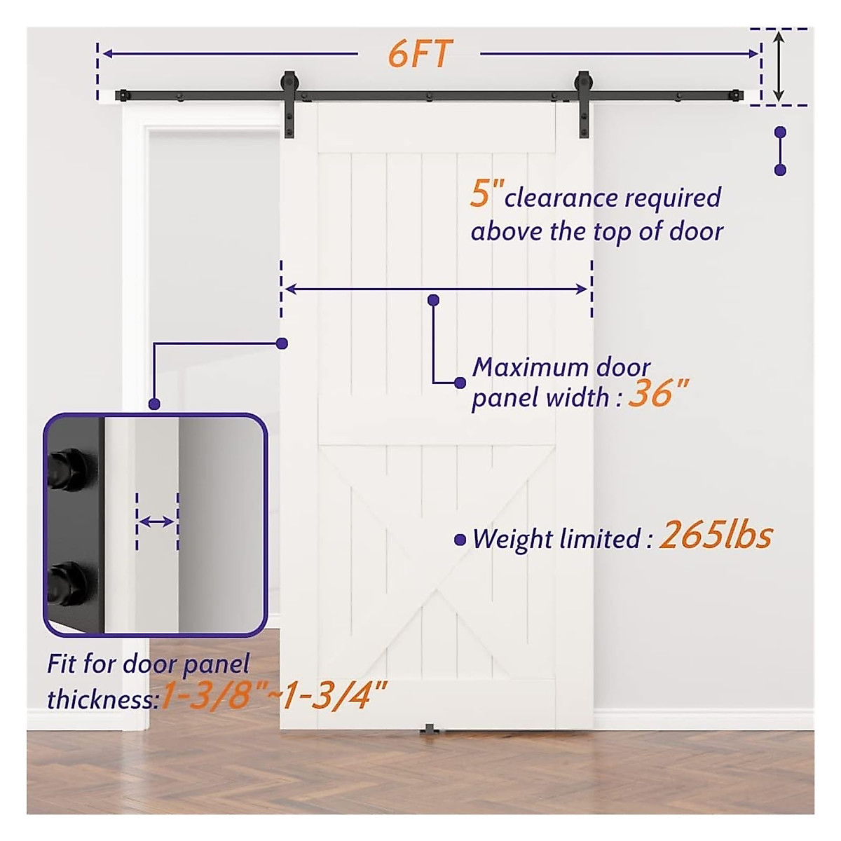 Barn Door Hardware kit 6ft Sliding Barn Door Hardware Kit, Mechanism Carbon Steel Smoothly Quietly Easy Install Hardware Track Kit