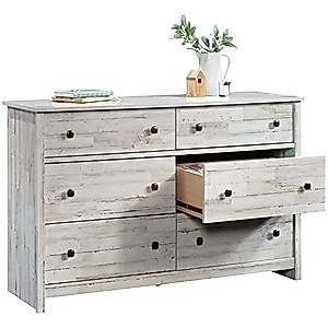 Sauder River Ranch Rustic 6-Drawer Bedroom Dresser in White Plank, White Plank Finish