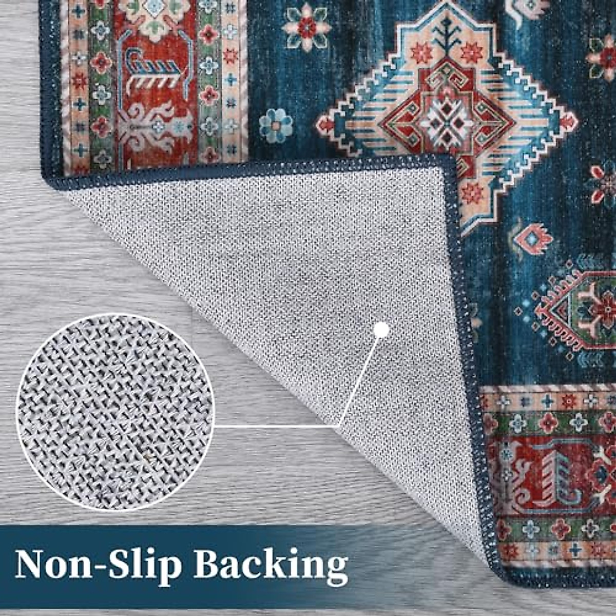 RUGSREAL 5x7 Rug Washable Rug Indoor Non-Slip Stain Resistant Large Area Rug for Living Room Throw Carpet Medallion Distressed Rug Oriental Accent Rug for Bedroom Office Nursery, Blue