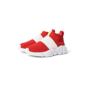 Chickadee Shoes- Stretch Knit Red & White Boys Tennis Shoes- Lightweight, Breathable, EVA Sole, Slip-On- for Toddlers, & Kids (us_Footwear_Size_System, Toddler, Numeric, Medium, Numeric_8)