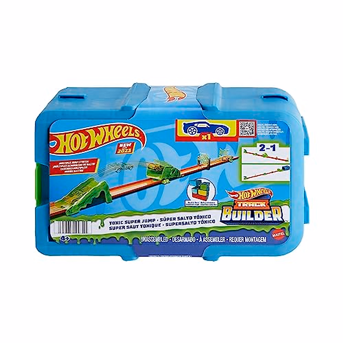 Hot Wheels Track Builder Playset Toxic Super Jump Pack with 1:64 Scale Toy Car & 10 Component Parts in Modular Storage Box