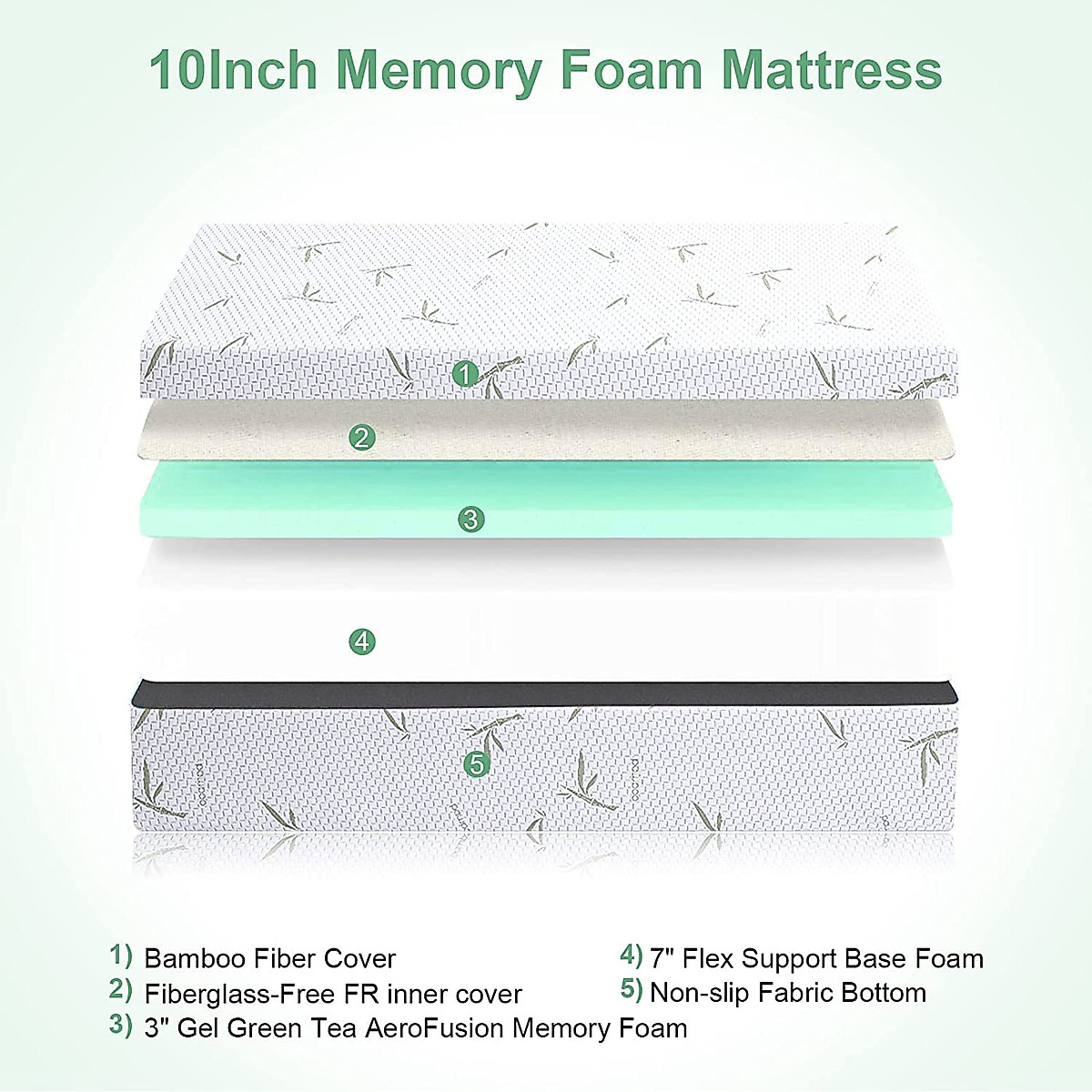 Opoiar King Size Mattress 10 Inch, Memory Foam Mattress Cooling Gel Bamboo Charcoal Infused for Pressure Relieving,Medium Feel,Fiberglass Free,Bed-in-a-Box,CertiPUR-US Certified, Made in USA
