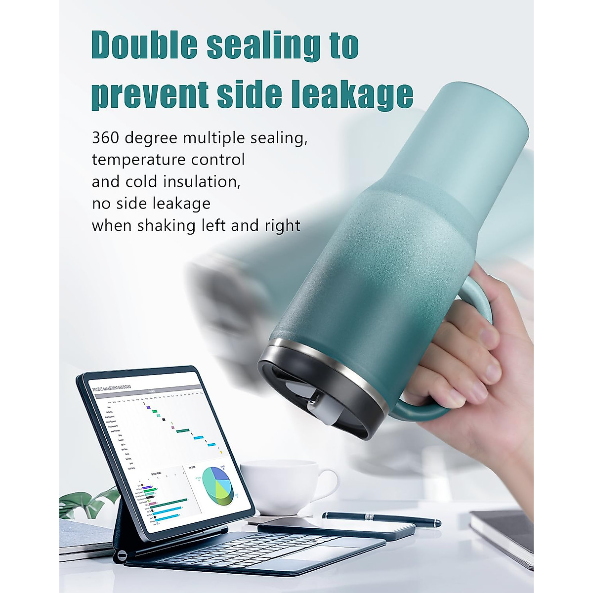 Gpeng 40 oz Tumbler with Handle, Water Bottles with Straw Lid and Anti-Slip Sleeve, Insulated Stainless Steel Travel Mug Cup Holder Friendly, Keep Drinks Cold or Hot for Hours