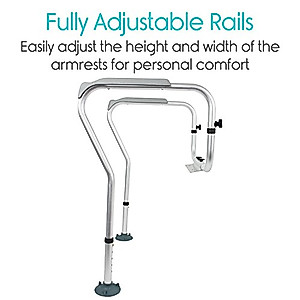Vive Toilet Rail - Bathroom Safety Frame - Medical Railing Helper for Elderly, Handicap, Disabled, Seniors - Bariatric Assist Handrail Grab Bar - Adjustable Height, Padded Arms Fit Most Toilets