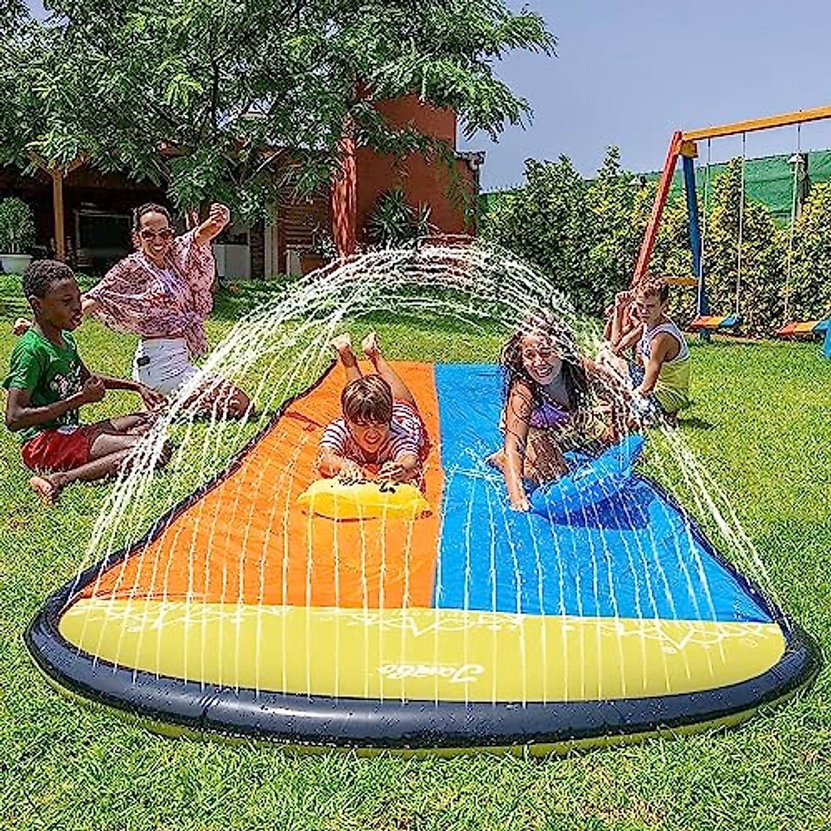 Jambo XL Premium Slip Splash and Slide with 2 Bodyboards, Heavy Duty Water Slide with Advanced 3-Way Water Sprinkler System, Backyard Waterslide Outdoor Water Toys n Slides for Kids…