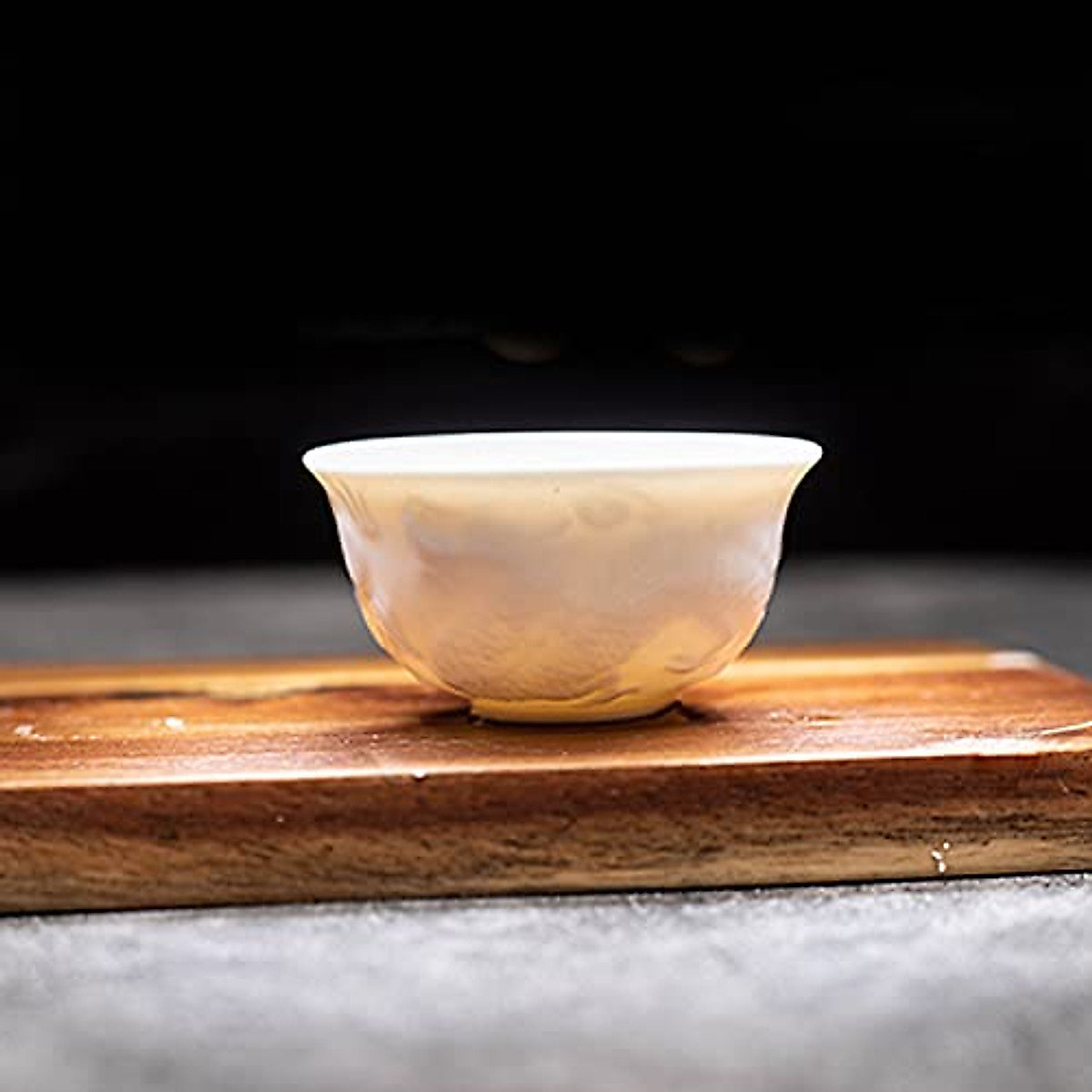 HonHeam Handmake Ceramic Mini Kungfu Tea Cups, Chinese Embossed Dragon Style White Porcelain Tiny Teacups,Tea Bowl Cup set of 6