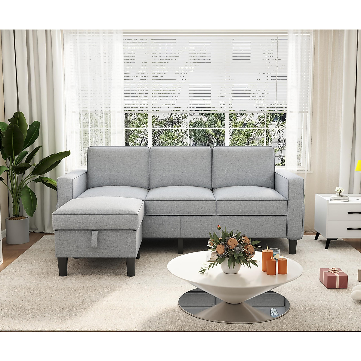 Youmumeub Convertible Sectional Sofa Couch, L-Shaped Couch 3-Seat Sofa with Storage Reversible Chaise, Sectional Couches for Living Room, Apartment and Small Space (Light Gray)