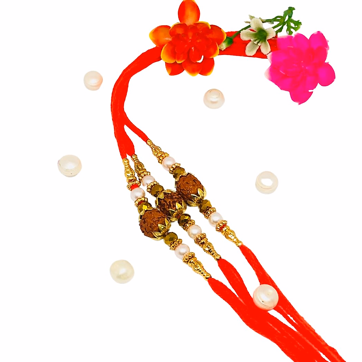 KHANDEKAR Set of 3 Pc Single Rudraksha Rakhi for Brother Bhaiya Bhabhi Traditional Handmade Premium Quality Designer Rakhi Set with Roli Chawal, Rakhi Thread Rakhdi Bracelets