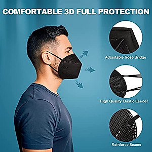 CHGD Kn95 Face Mask Black,5 Layer Cup Dust Safety Masks Men & Women Universal,Breathable, Comfortableable,Home and Outdoor Wearing (Black-60pcs)