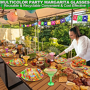 TURNMEON 30 Pack Plastic Margarita Glasses 12 oz Disposable Neon Cocktail Cups for Hawaiian Luau Party Decorations Mexican Fiesta Party Supplies Fun Taco Party Mexican Theme Party Supplies