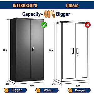 INTERGREAT Black Metal Storage Cabinet Locking Steel Storage Cabinet with 4 Adjustable Shelves 72”H×36”W×18”D Tall Metal Utility Storage Cabinet 2 Door