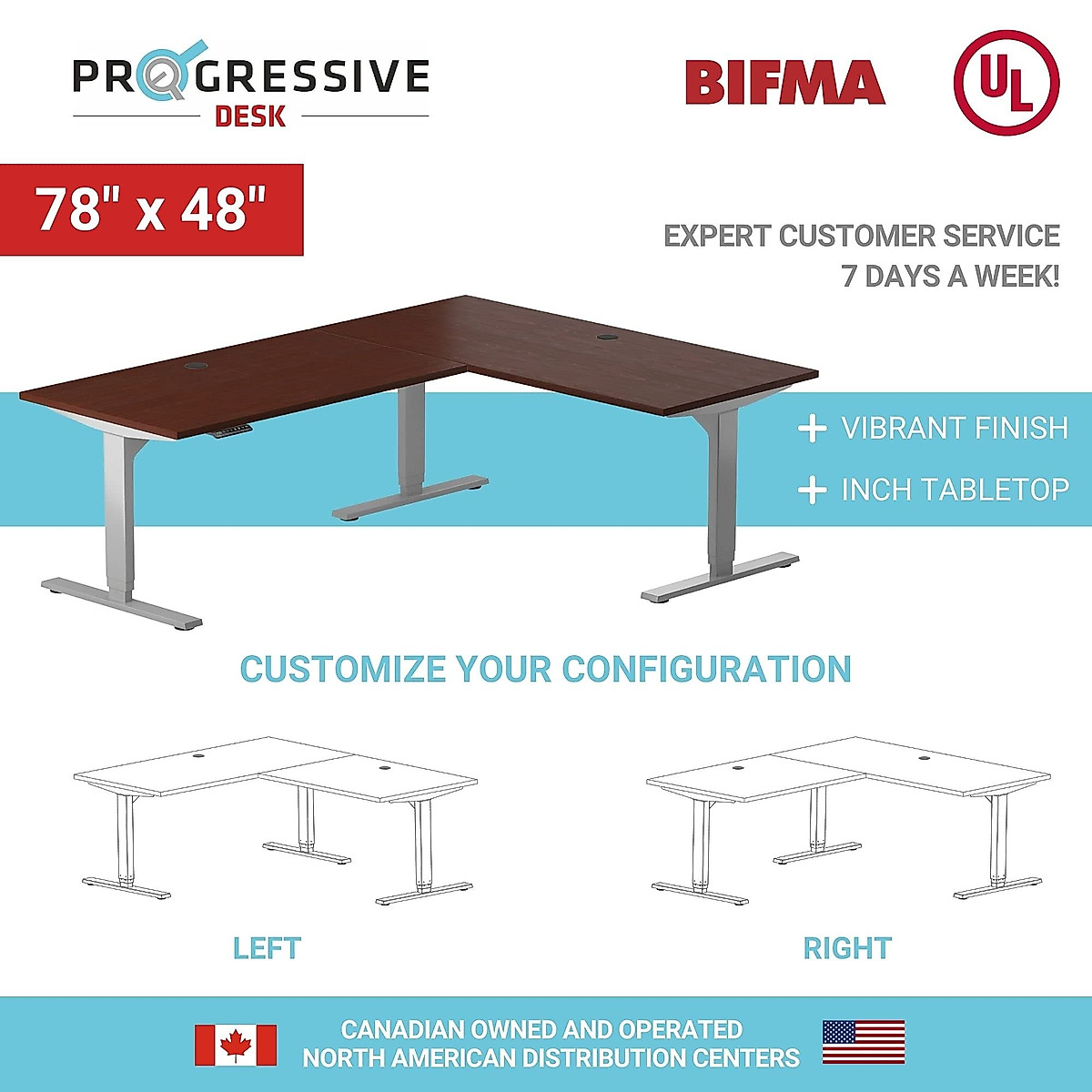 Progressive Desk L Shaped Height Adjustable Standing Desk 78" x 48" - Corner Computer Desk - Electric Stand Up Rising Workstation - Gray Frame/Gray Oak Top