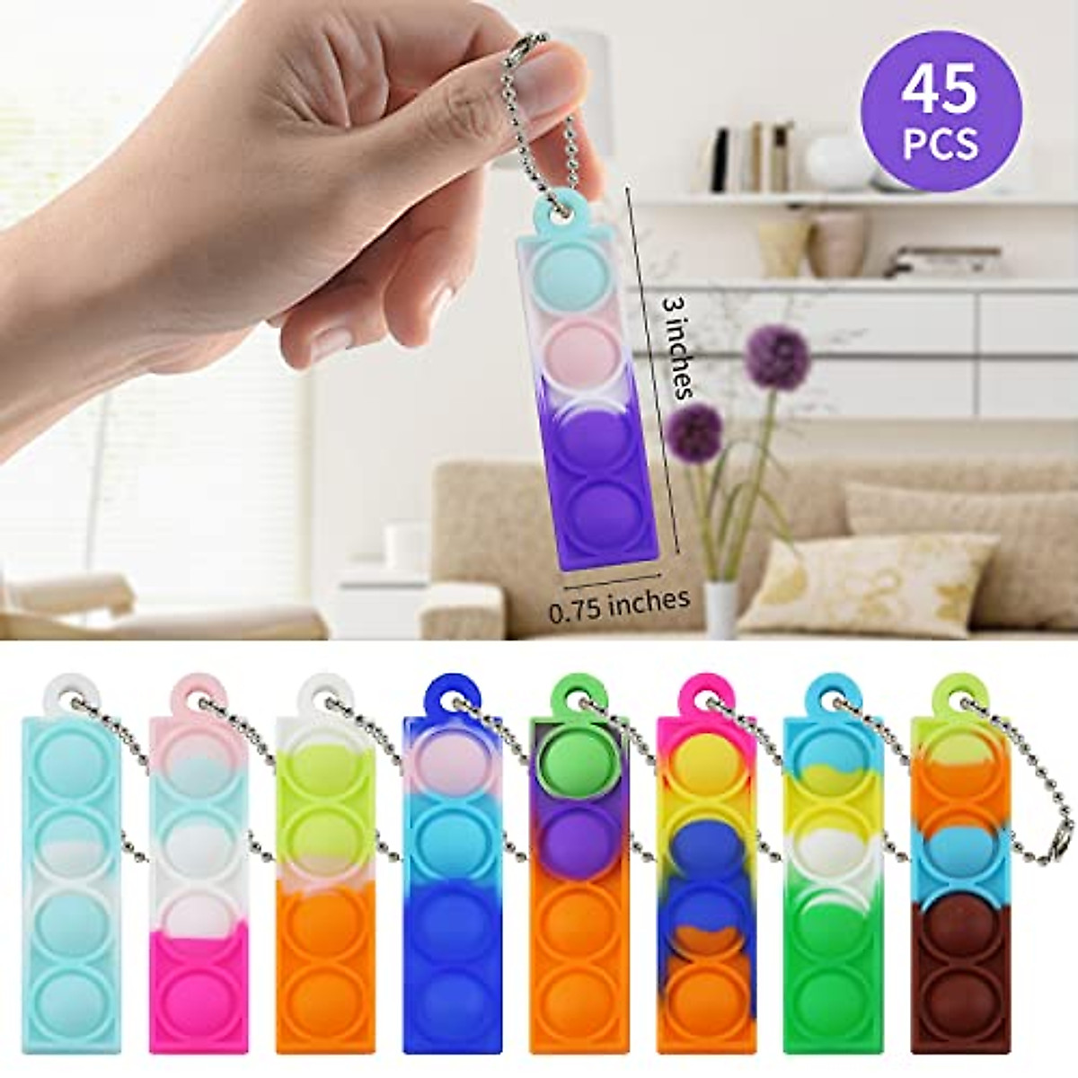 TOANWOD 45 PCS Mini Pop Keychain Fidget Toys Pack, Party Favors for Kids 8-12 Bulk Pop Toy, Sillicone Stress Relief Sensory Toys Goodie Bag Stuffers, Halloween Christmas Stockings Birthday Gifts