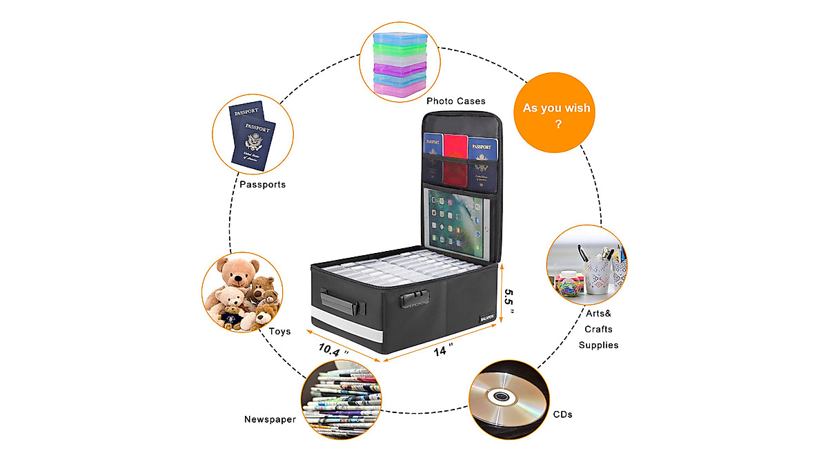 Fireproof Photo Organizer Box with Lock and 16 Photo Cases