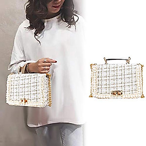 Qiayime Purses and Handbags for Women Fashion Ladies Top Handle Satchel Shoulder Tote Pearl bead chain Tote Crossbody Bag White