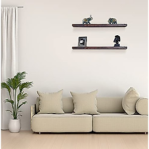 YYWUOJJ Rustic Wood Floating Shelves for Wall Decor Farmhouse Hanging Wall Shelves for Bathroom Kitchen Living Room Bedroom, Set of 4 Walnut 24 Inch